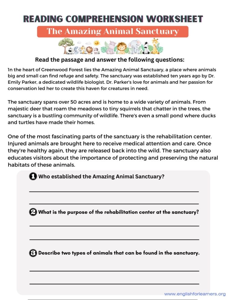 Reading Comprehension About Animals:The Amazing Animal Sanctuary