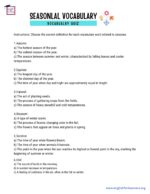 Seasonal Vocabulary Quiz : Match Words With Definitions