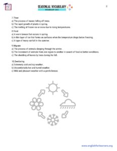 Seasonal Vocabulary Quiz : Match Words With Definitions