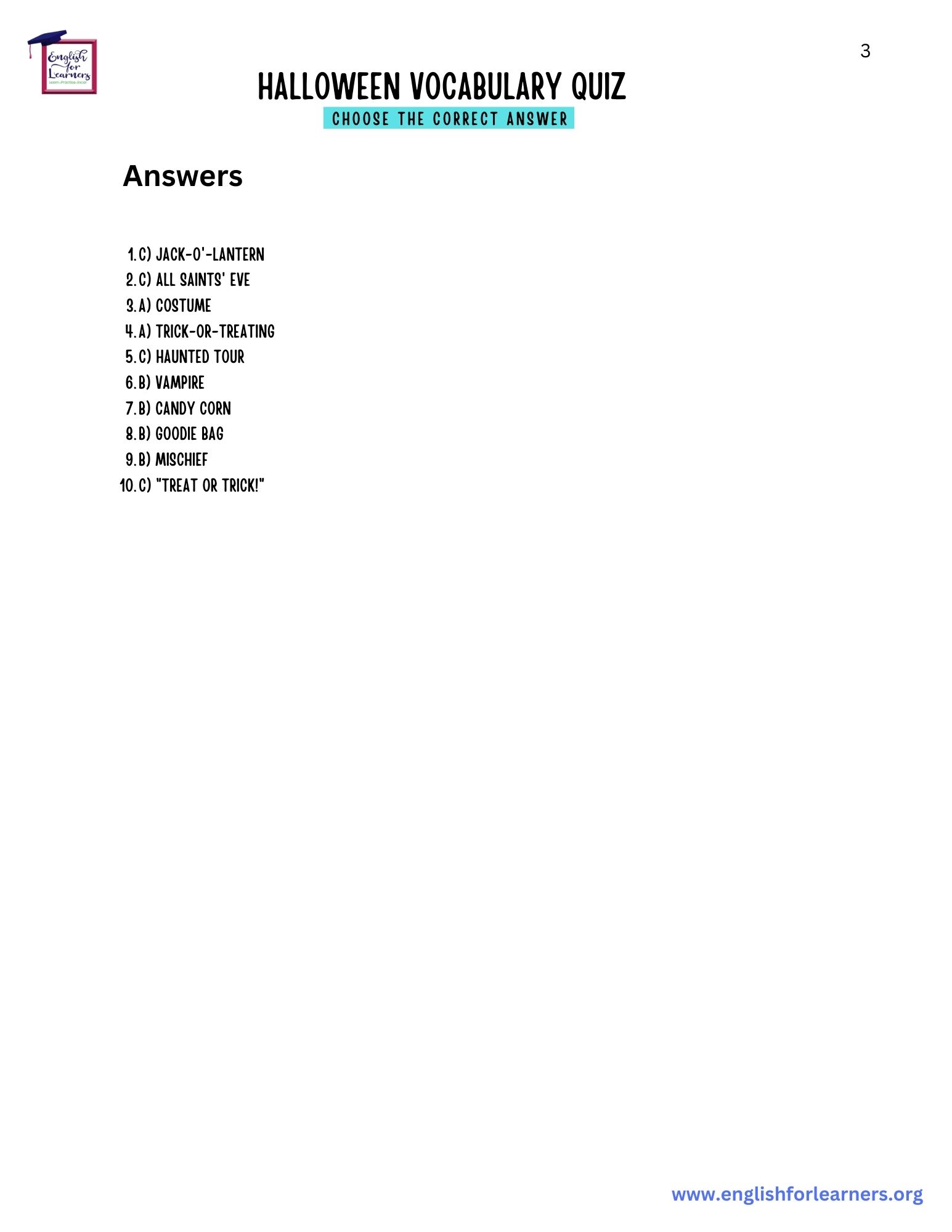 Halloween Vocabulary Worksheet | Word Challenge For Halloween