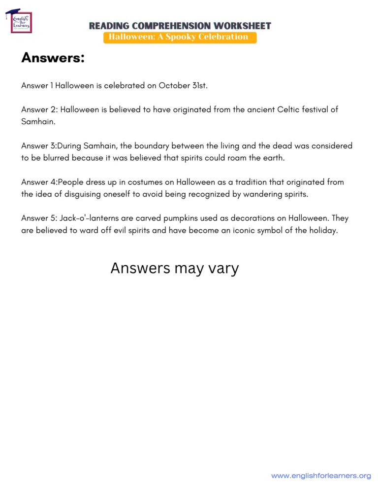 Reading Comprehension Worksheet Halloween | Halloween Reading Worksheet