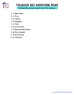 Agricultural Vocabulary Worksheet | Vocabulary About Agriculture And ...
