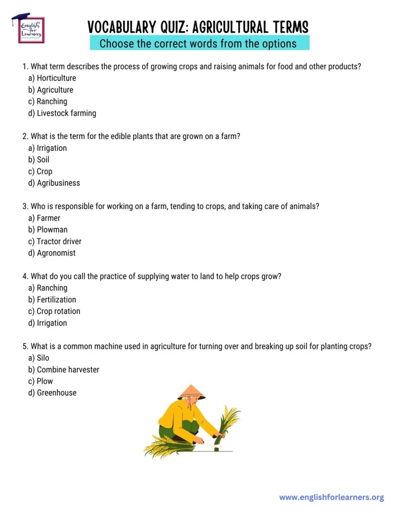 Agricultural Vocabulary Worksheet | Vocabulary About Agriculture And ...