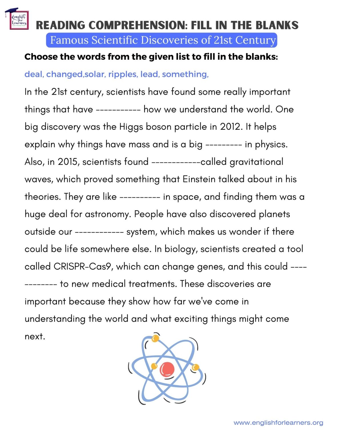 Fill In The Blanks Exercise Famous Scientific Discoveries