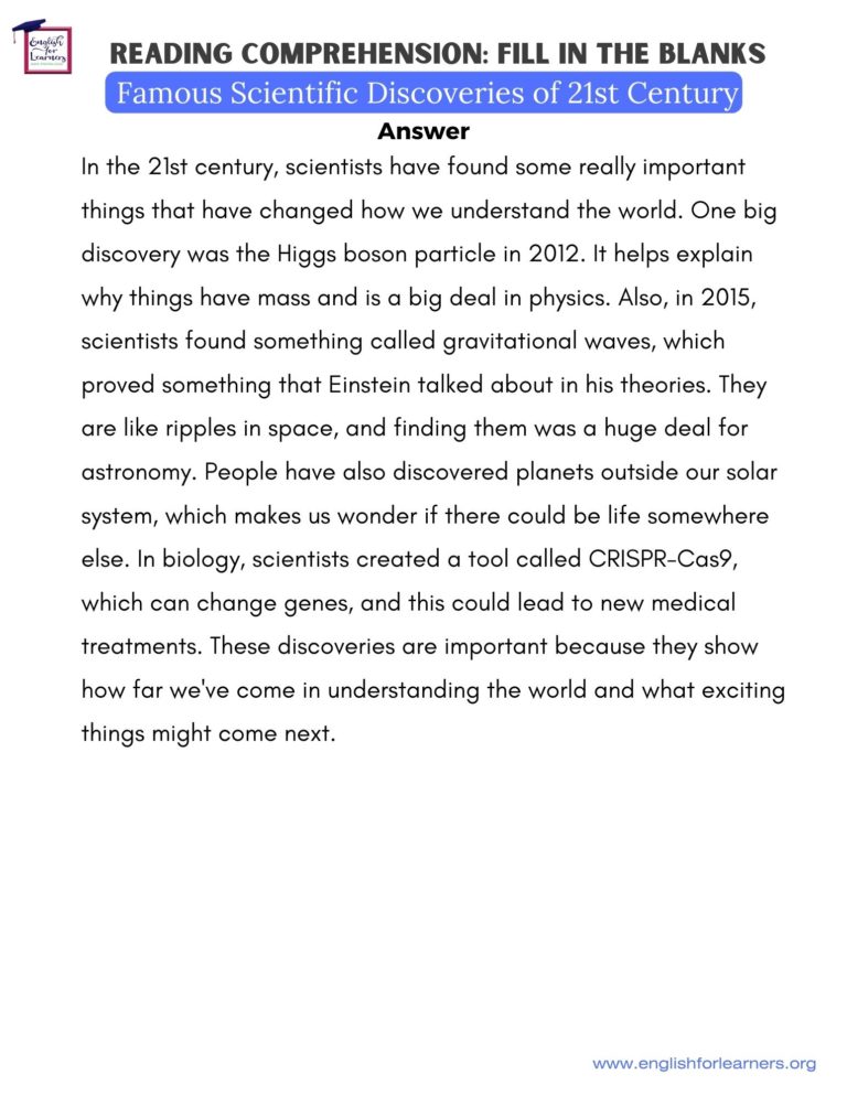 Fill In The Blanks Exercise Famous Scientific Discoveries
