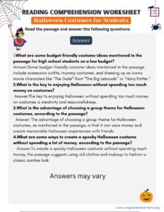 Halloween Costumes For Students: Reading Comprehension Passage