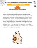 Reading Comprehension Fill In The Blanks Worksheet: Halloween Costumes