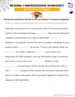 Reading Comprehension Fill In The Blanks Worksheet: Halloween Costumes