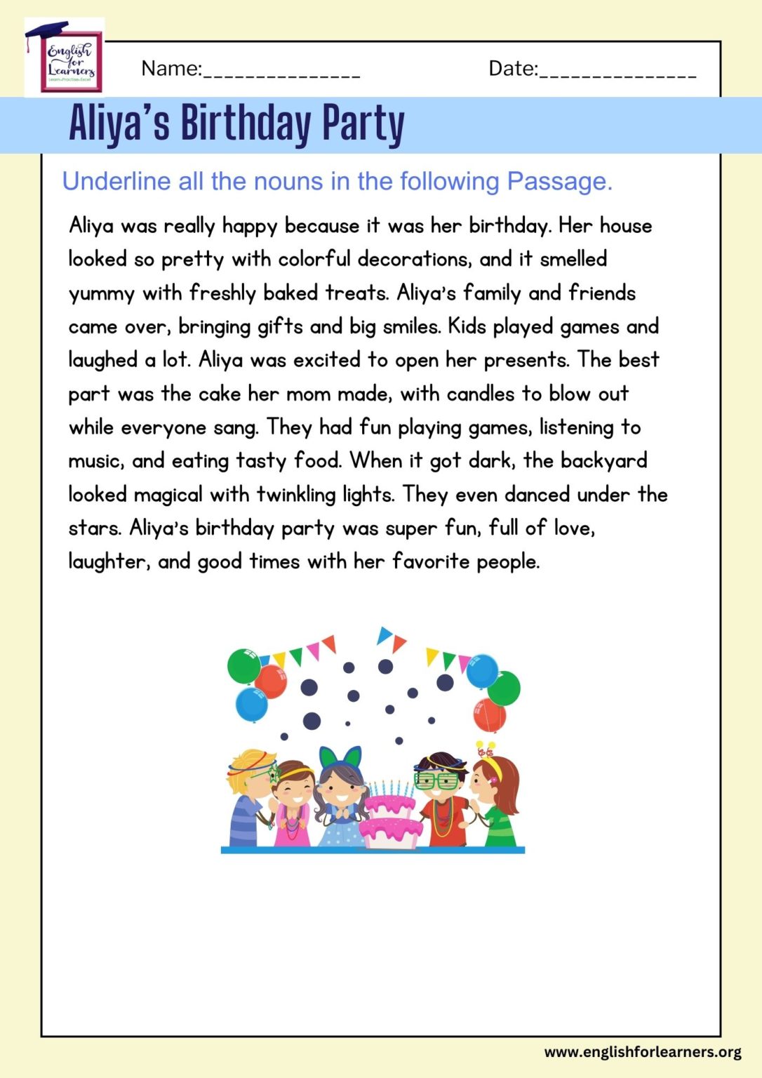 Parts Of Speech Quiz: Identify The Nouns Worksheet