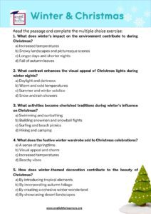 Reading Comprehension Winter And Christmas