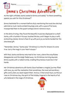 Reading Comprehension Christmas Story: Emma's Christmas Adventure