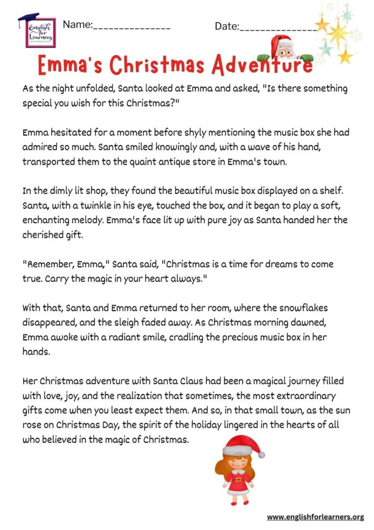 Reading Comprehension Christmas Story: Emma's Christmas Adventure