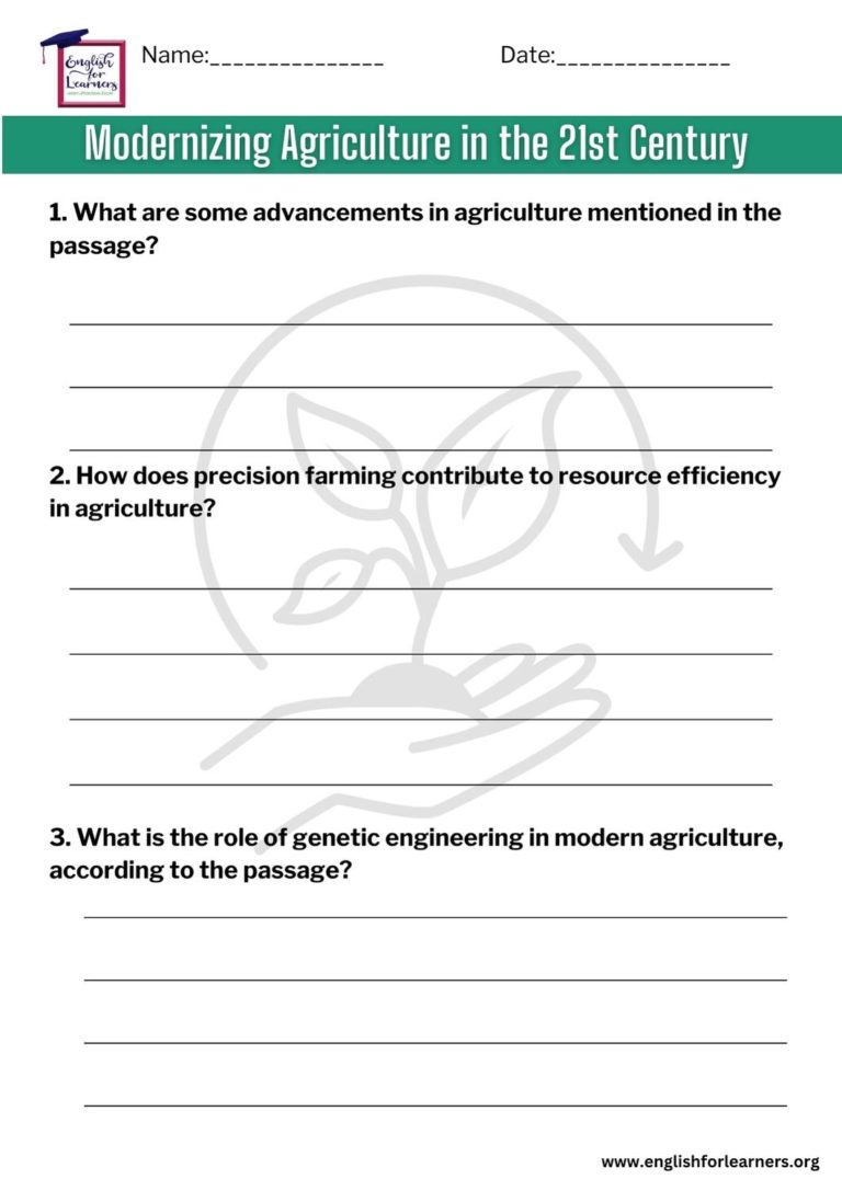 Reading Comprehension :Modernizing Agriculture In 21st Century