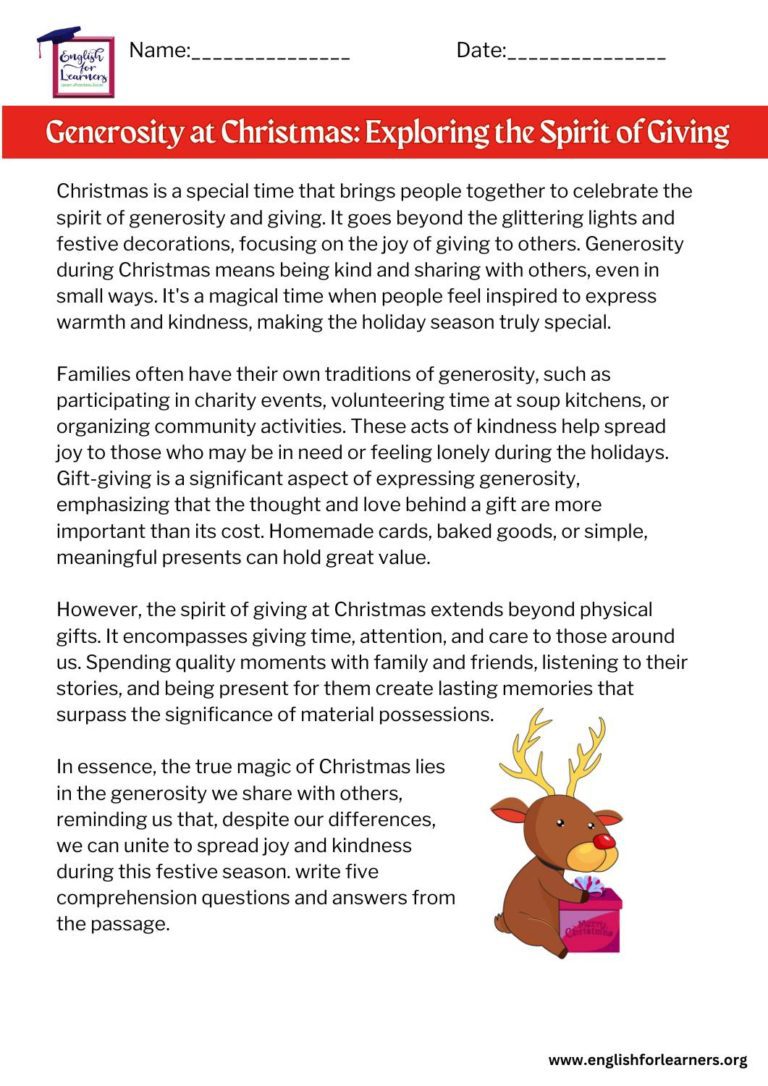 Reading Comprehension Passage: Giving At Christmas