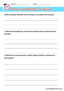 Reading Comprehension Practice Winter And Holiday Tradition