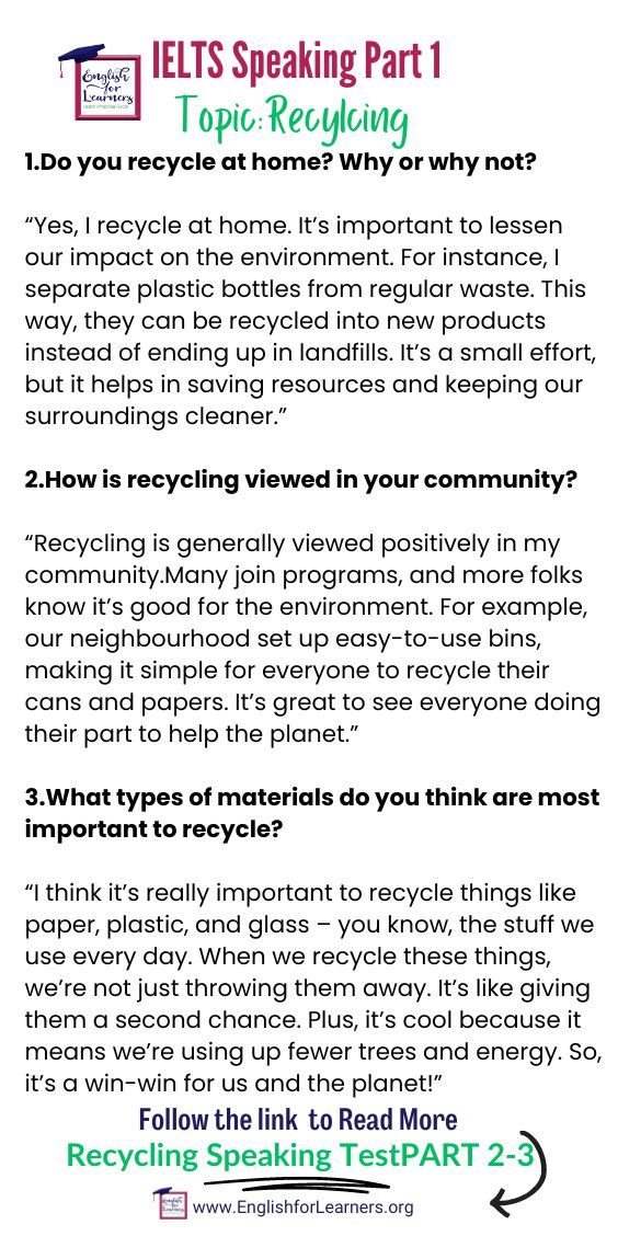 Recycling IELTS Speaking Sample Questions & Answers